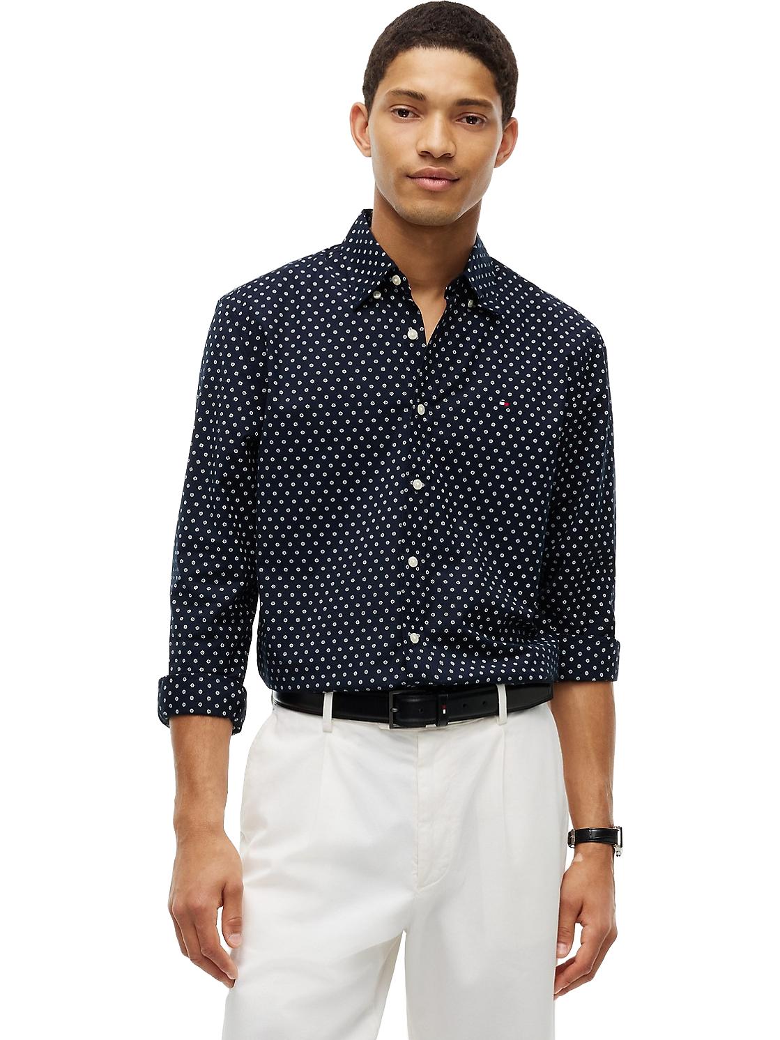 TOMMY HILFIGER men's regular fit mini floral print shirt -